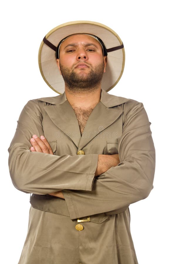 The Man in Safari Hat Isolated on White Stock Photo - Image of irate ...