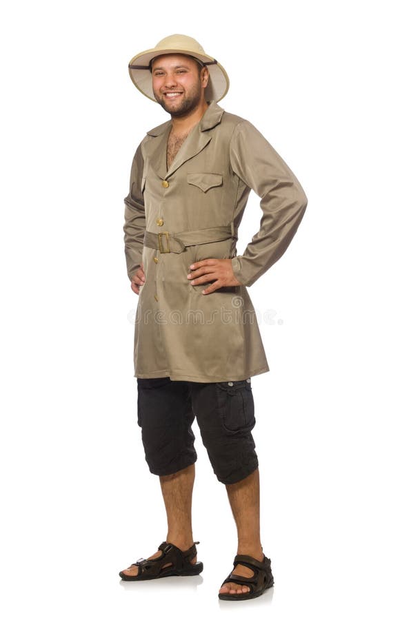 The Man in Safari Hat Isolated on White Stock Photo - Image of ...
