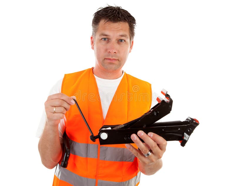 Man in safety vest stock photo. Image of male, trouble - 15119022