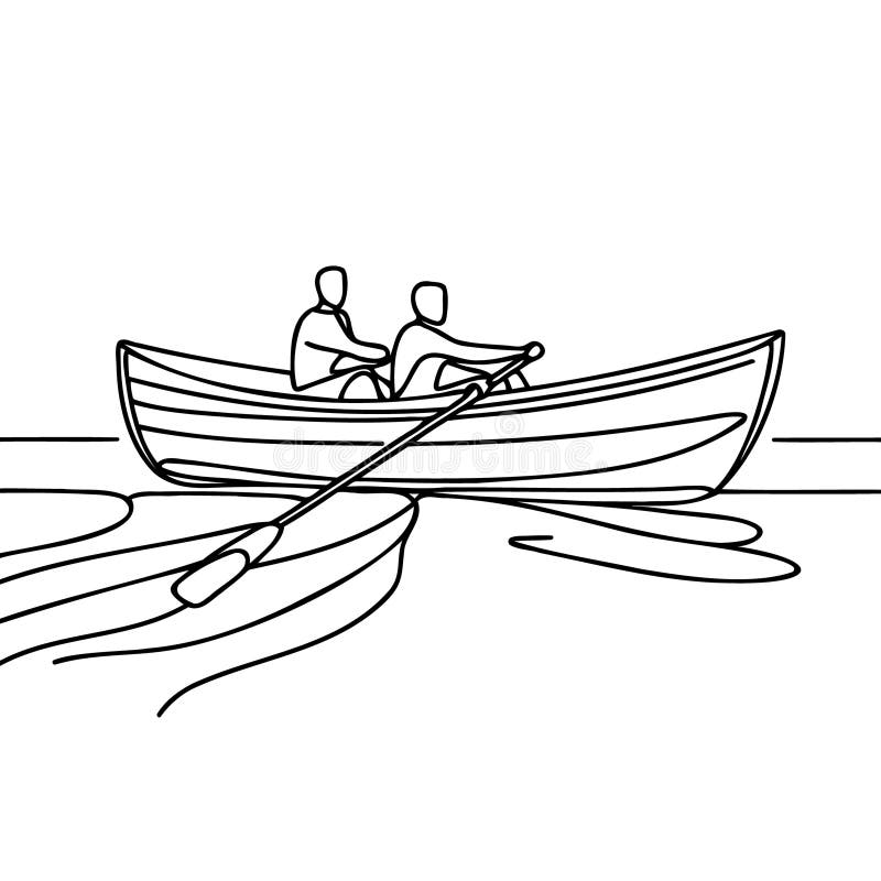Man Sailing on a Boat Kayaking One Line Sketch on White Background ...