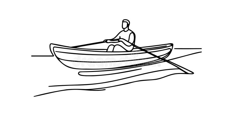 Man Sailing on a Boat Kayaking One Line Sketch on White Background ...