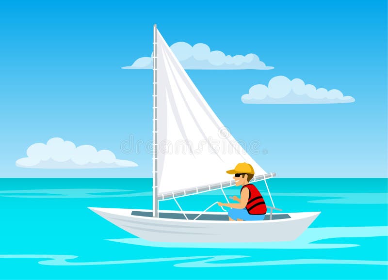 Man sailing on a sailboat stock illustration. Illustration of cartoon ...