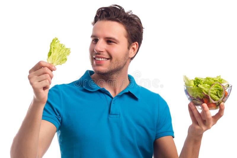 Man with Salad Isolated on White Background Stock Photo - Image of ...
