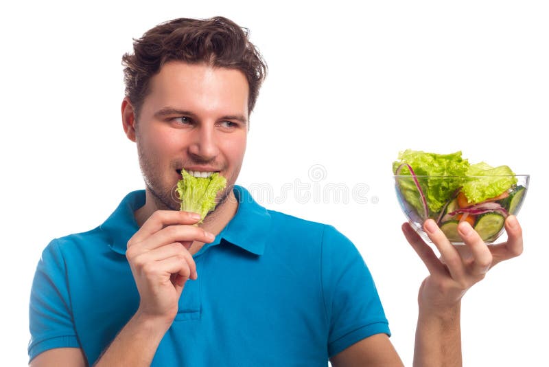 Man with Salad Isolated on White Background Stock Photo - Image of ...