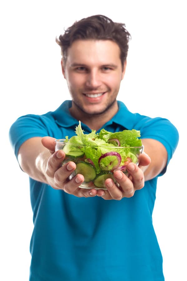 Man with Salad stock photo. Image of healthy, blue, color - 68495220