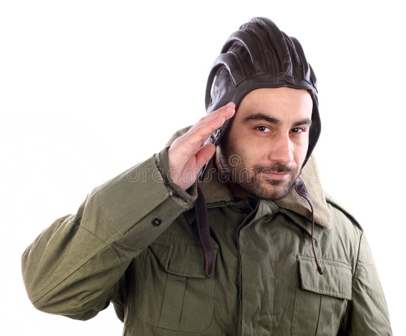 Man saluting stock photo. Image of driver, helmet, leather - 23410412