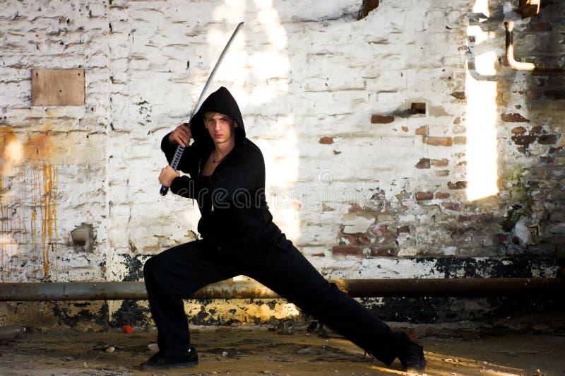Man Jumping with a Sword, Attack Stock Photo - Image of domination ...