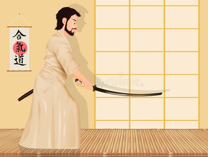 Man samurai with sword stock illustration. Illustration of ...