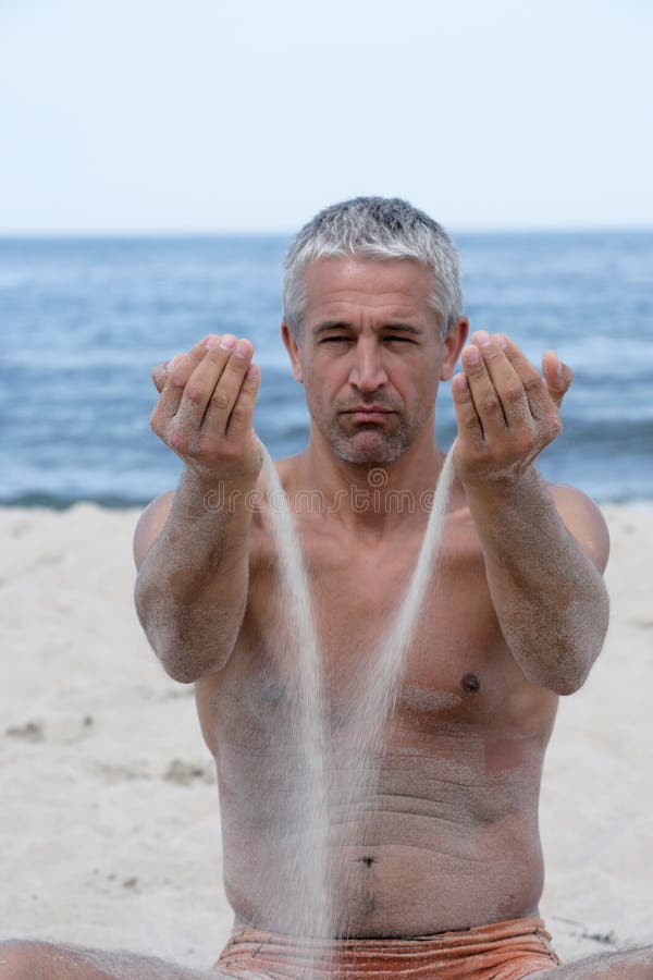 Happy man on beach stock image. Image of indicate, face - 11243397