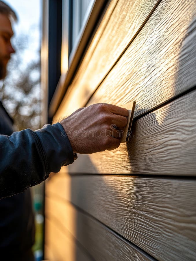 Man Sanding House Siding in Sunlight Stock Photo - Image of sanding ...