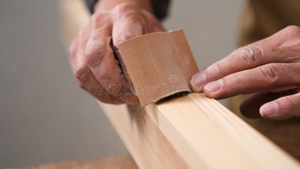 Man is Sanding a Piece of Wood Stock Image - Image of woodwork, tool ...