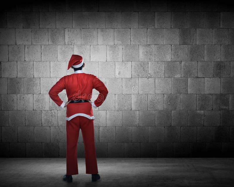 Man in Santa Claus Costume Looking at the Wall Stock Photo - Image of ...