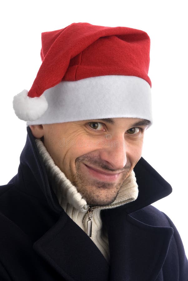 Man in a Santa hat stock image. Image of christmas, coat - 11964639