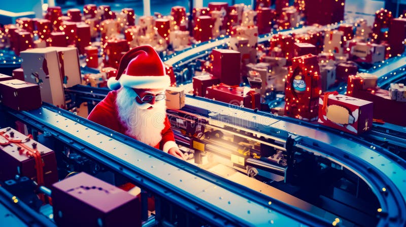 Man in Santa Suit is Working on Machine in Factory. Generative AI Stock ...