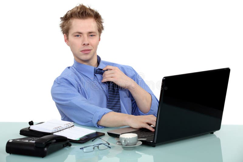 Man sat at desk stock image. Image of easy, businessman - 28195859