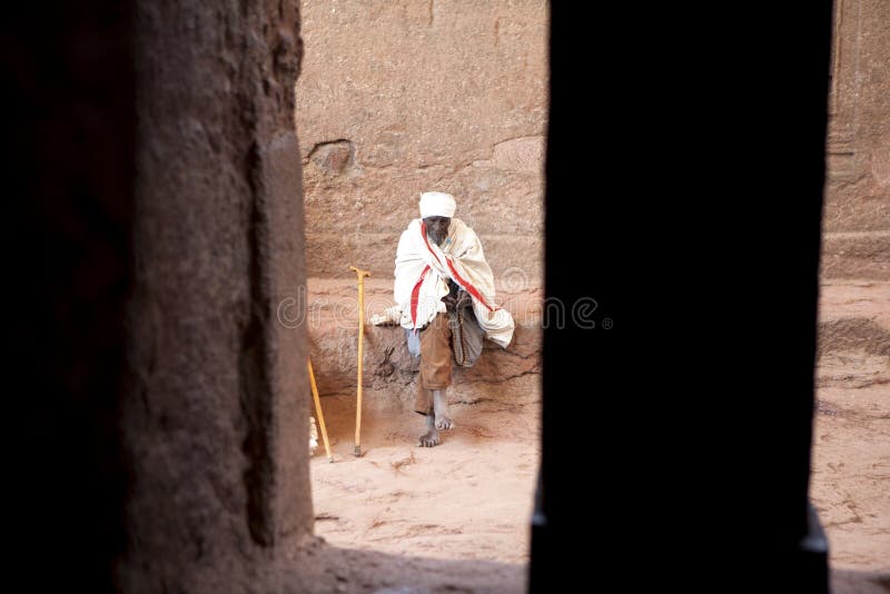 A Man Outside a Monolithic Church, Ethiopia Editorial Stock Photo ...