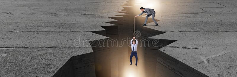 The Man Saving Colleague Pulling Rope Stock Image - Image of lifeline ...