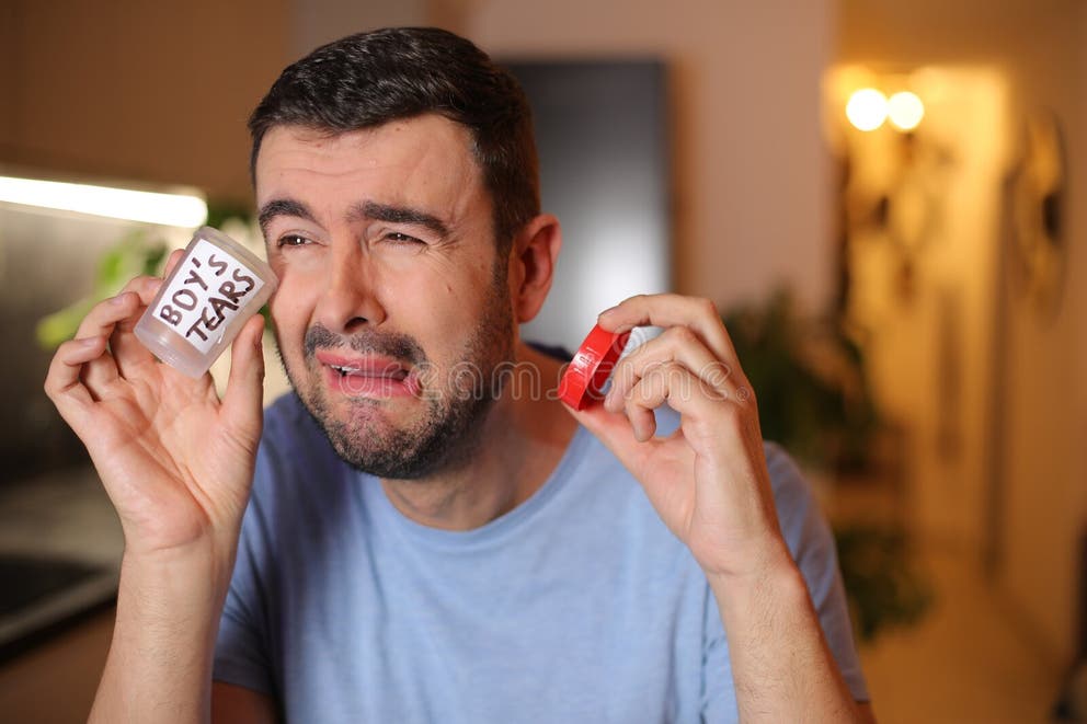 Man Saving His Tears in a Bottle Stock Image - Image of caucasian, face ...
