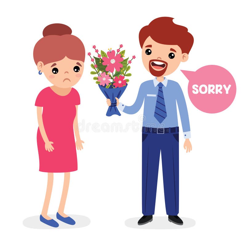 Man Saying Sorry To Woman stock illustration. Illustration of break ...