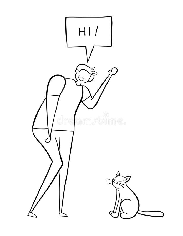 Adam Says Hi To the Cat, Hand-drawn Vector Illustration. Black Outlines ... Adam Says Hi To the Cat, Hand-drawn Vector Illustration. Black Outlines ...