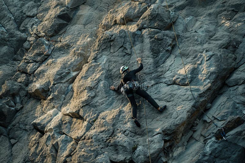 A Man Scaling a Steep Rock Face on the Side of a Mountain, Displaying ...