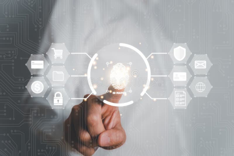 The Man Scan Finger Print To Prevent Hacker Attack System Stock Photo ...