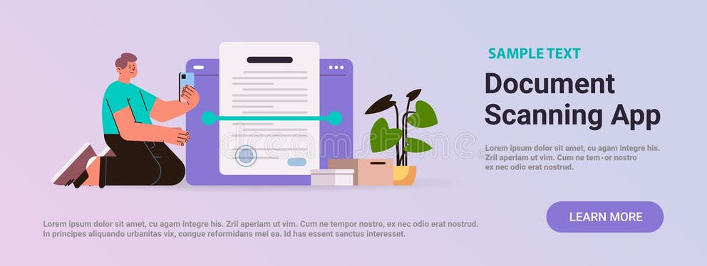 Man Scanning Document in Mobile App Text Recognition Concept Horizontal ...