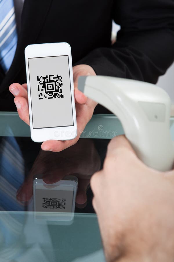 Man Scanning a Purchase Code on a Mobile Stock Image - Image of square ...