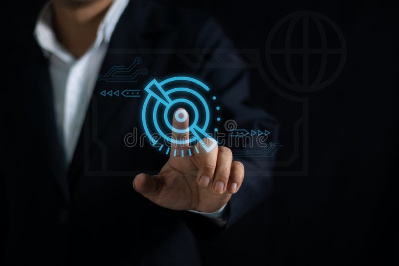 Man Scans Finger through Touch Screen Stock Image - Image of cyber ...