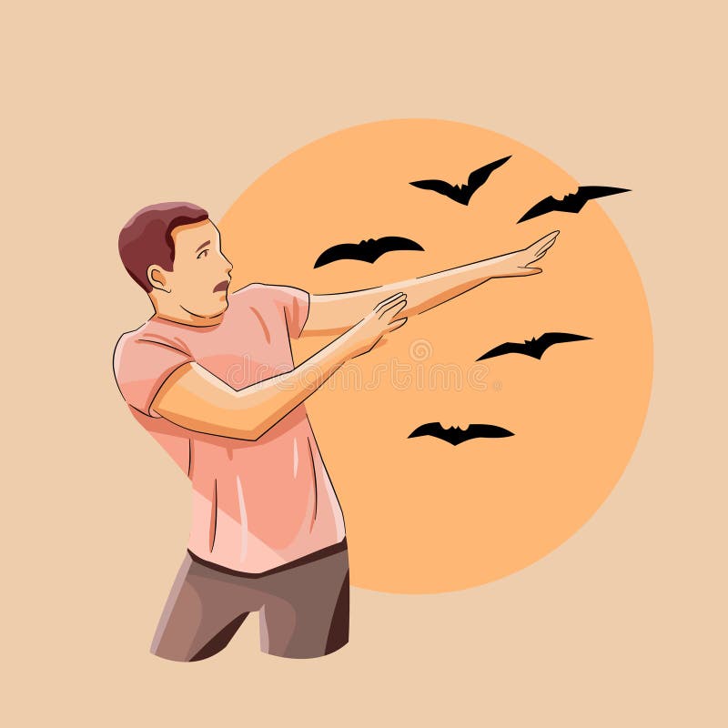 Man scared of bat form stock vector. Illustration of phobia - 296657838