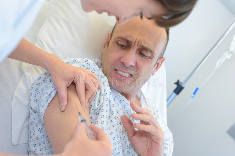 Man scared injection stock photo. Image of painful, pain - 250315500
