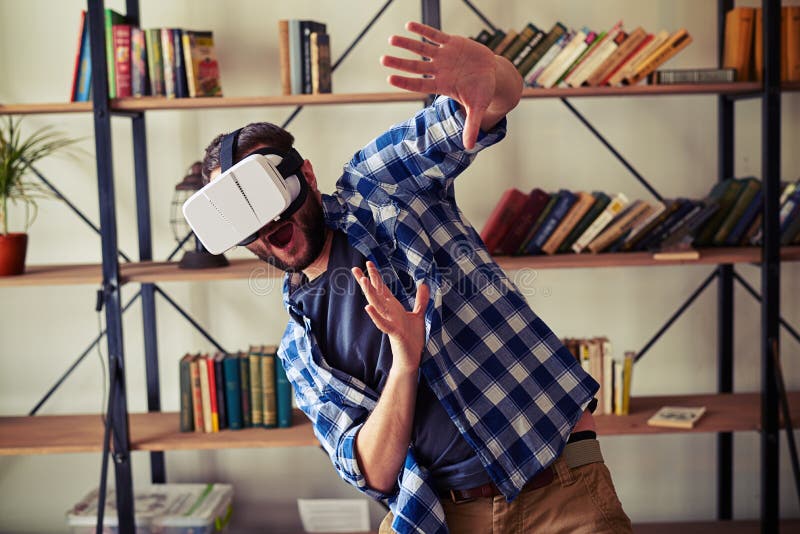 Man Scared of Something in Virtual Reality Stock Photo - Image of ...