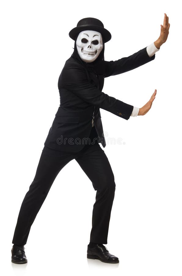 The Man with Scary Mask Isolated on White Stock Photo - Image of ...