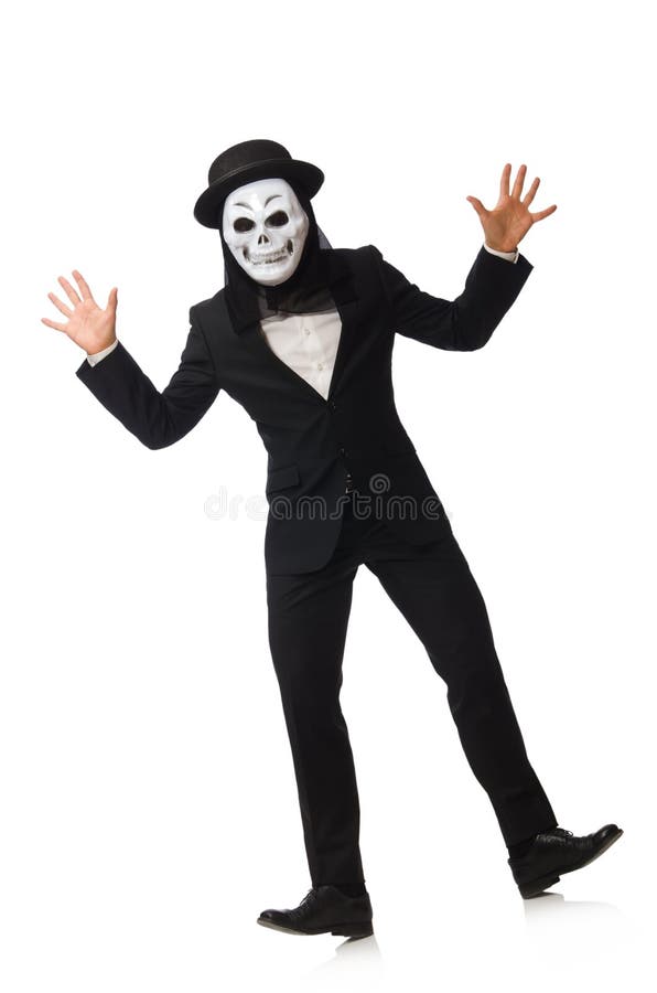 The Man with Scary Mask Isolated on White Stock Image - Image of ...