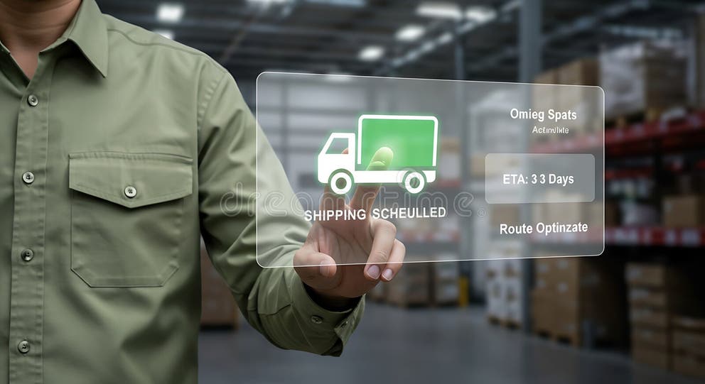 Man Scheduling Delivery Using Digital Interface in Warehouse Setting Stock Illustration ...