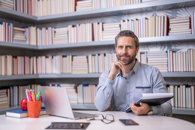 Man School Teacher at the School Lesson. Knowledge of Educated Man ...