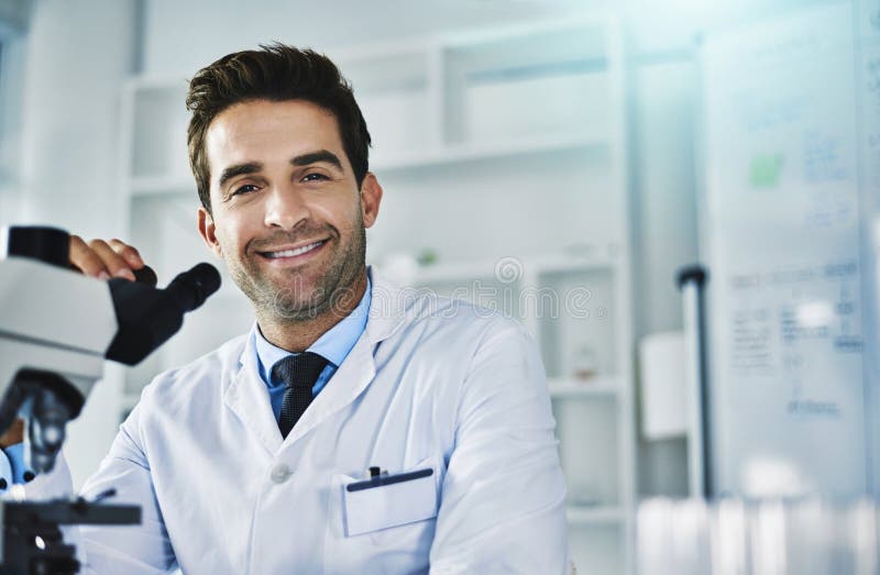 Man, Science and Portrait in Laboratory with Microscope for Medical ...