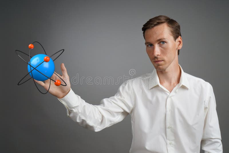Man Scientist with Atom Model, Research Concept Stock Photo - Image of ...