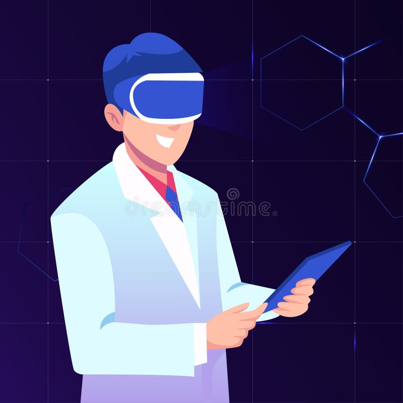 Man Scientist Experiencing Virtual Reality Using Headset. Metaverse ... Man Scientist Experiencing Virtual Reality Using Headset. Metaverse ...