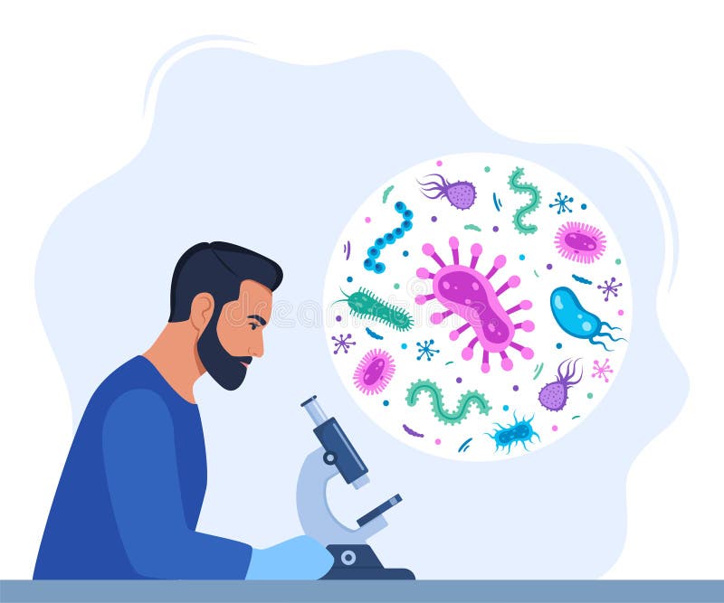 Man Scientist, Microbiology Researcher with Microscope. Microbiologist ...