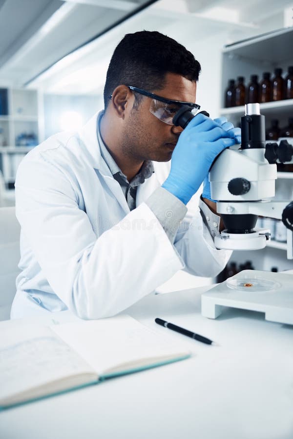 Man, Scientist and Microscope, Analysis in Laboratory and Check DNA ...