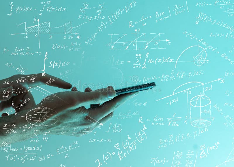 Man Scientist or Student Working with Various High School Maths and ...