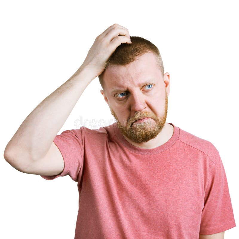 Man Scratches His Head in Doubt Stock Photo - Image of mustache, face ...