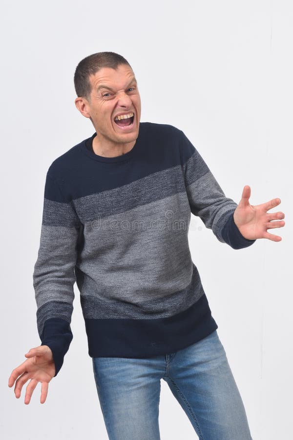 Man Screaming and Raging on White Background Stock Image - Image of ...