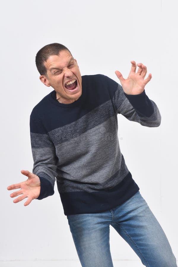 Man Screaming and Raging on White Background Stock Image - Image of ...