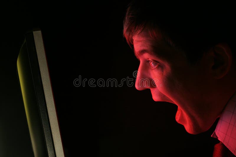 Man Screams at Face in Monitor Stock Photo - Image of anger, screen ...