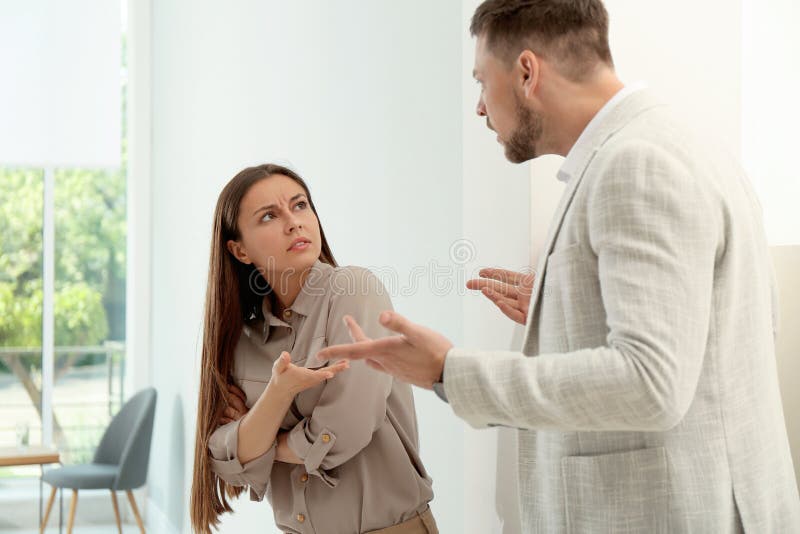 Man Screaming at Woman in Office. Toxic Work Environment Stock Image ...