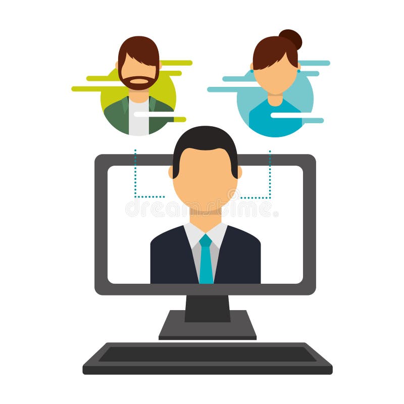Man on Screen Computer People Social Media Stock Vector - Illustration ...
