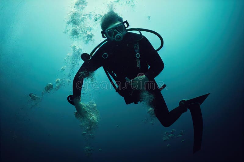 A Man with a Scuba Diver at the Bottom of the Ocean Underwater View ...