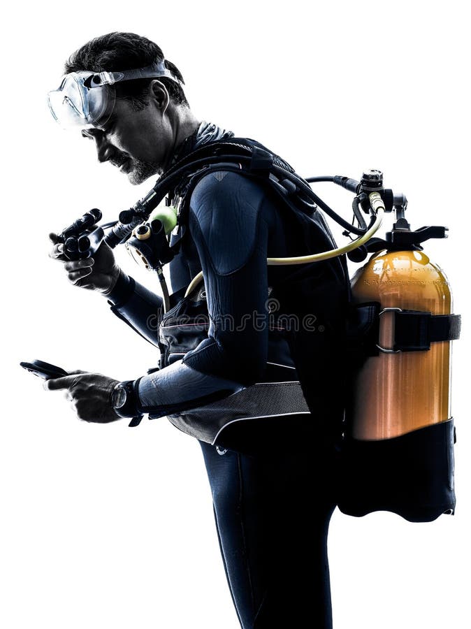 Man Scuba Diver Diving Silhouette Isolated Stock Photo - Image of ...